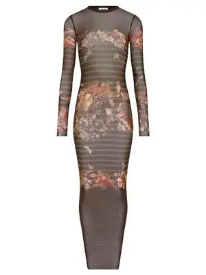 Jean Paul Gaultier Long Mesh Printed Dress - Khaki