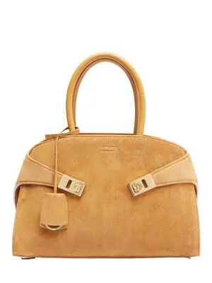 FERRAGAMO Hug Medium Suede Tote Bag - Beige