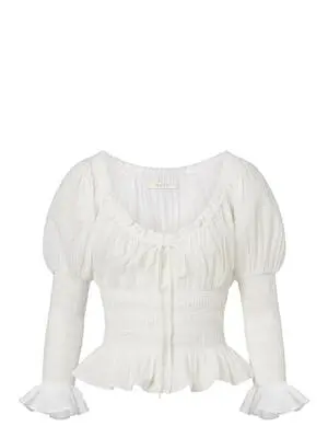 DÔEN Baptisia Shirred Cotton Voile Top - White