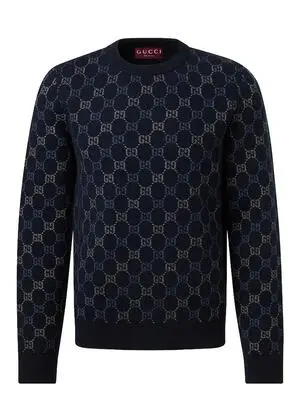 Gucci Gg Jacquard Wool And Cashmere Sweater - Blue