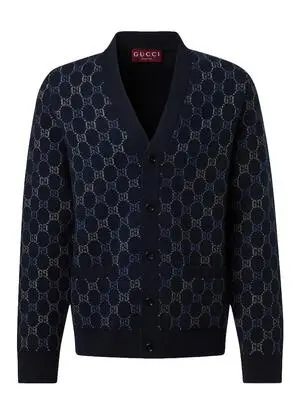 Gucci Gg Jacquard Wool And Cashmere Cardigan - Blue
