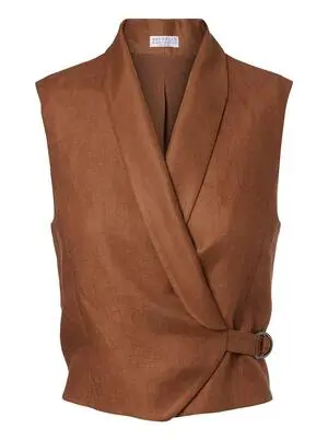 Brunello Cucinelli Monili Linen Vest - Brown