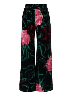 La DoubleJ Floral Velvet Palazzo Pants - Black
