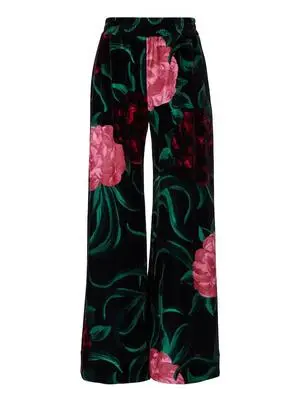 La DoubleJ Floral Velvet Palazzo Pants - Black