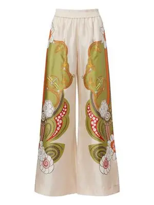 La DoubleJ Floral Silk Twill Palazzo Pants - Multicoloured