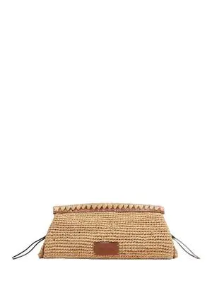 Staud Leather-trimmed Raffia Clutch - Beige