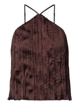 Staud Akari Plissé Halterneck Top - Brown