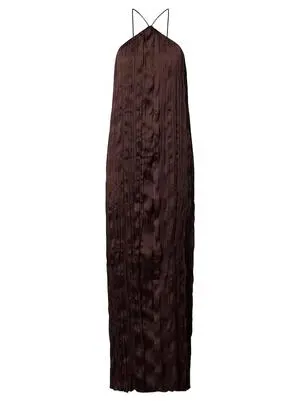 Staud Akari Plissé Halterneck Maxi Dress - Brown