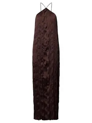 Staud Akari Plissé Halterneck Maxi Dress - Brown