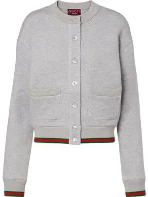 Gucci Web Stripe Cotton-blend Jersey Cardigan - Grey