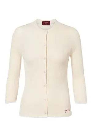 Gucci Lace-trimmed Ribbed-knit Cotton Cardigan - White