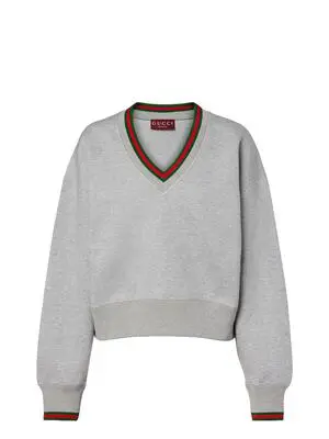 Gucci Web Stripe Cotton-blend Jersey Sweatshirt - Grey