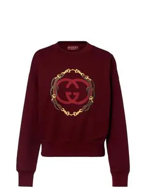 Gucci Logo Embroidered Cotton Sweatshirt - Burgundy