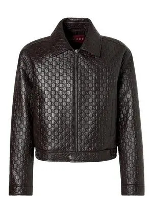GUCCI GG Debossed Leather Blouson Jacket