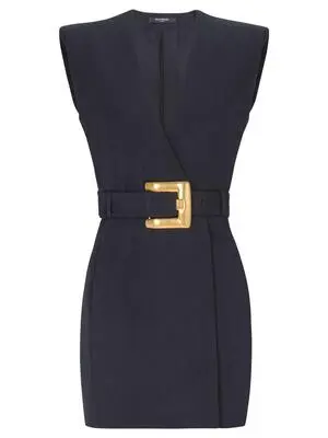 Balmain Short Belted Grain De Poudre Dress - Black