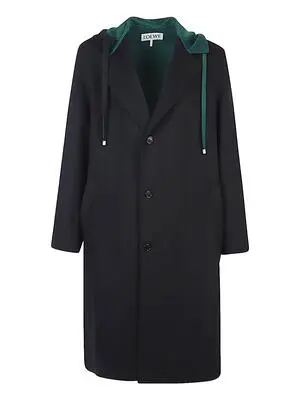 Loewe Wool And Cashmere Blend Hooded Coat - Black
