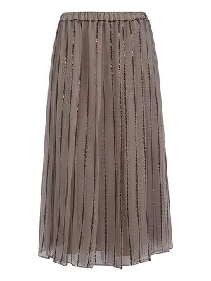 Brunello Cucinelli Silk Midi Skirt - Beige