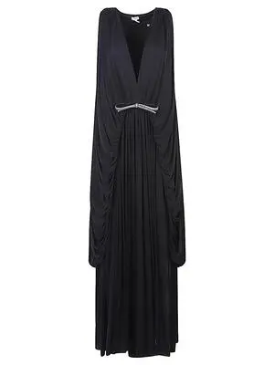 Loewe Silk Jersey Draped Long Dress - Black