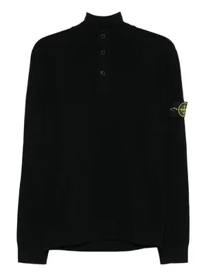 Stone Island High-neck Sweater With Button Closure - Black
