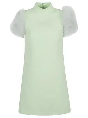 Valentino Garavani Feathered Wool And Silk Dress - Green