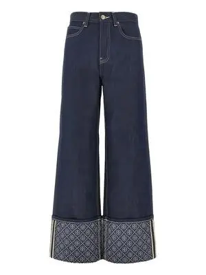 Tory Burch Contrast Cuff Straight Leg Jeans - Blue