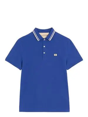 Valentino Garavani Vlogo Signature Piquet Cotton Polo Shirt - Blue