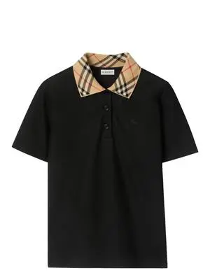 Burberry Check Collar Cotton Polo Shirt - Black