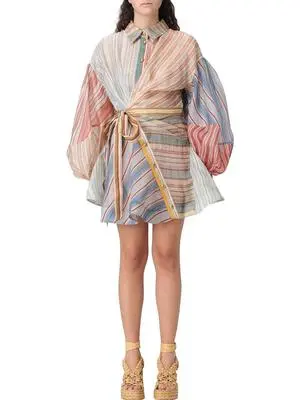 Zimmermann Striped Wrap Dress With Balloon Sleeves - Multicolor