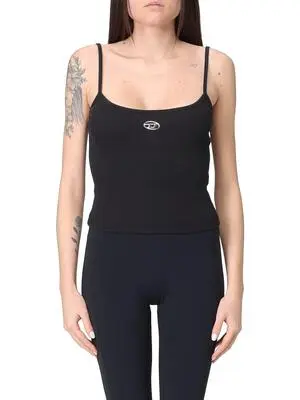 DIESEL® Ribbed Cropped Spaghetti Strap Tank Top - Black