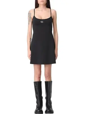 DIESEL® Spaghetti Strap Mini Dress With Logo - Black