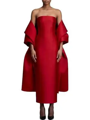 Solace London Strapless Maxi Dress With Cape Effect - Red