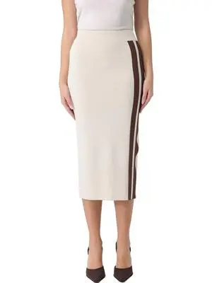 Pinko Ribbed Midi Skirt With Contrast Stripes - Grey