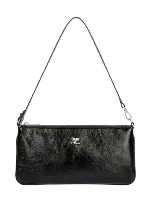 COURREGES Courrèges Small Crinkled Effect Patent Leather Shoulder Bag Black