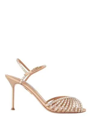 AQUAZZURA Hold Me 85 Crystal-embellished Satin Sandals - Neutrals
