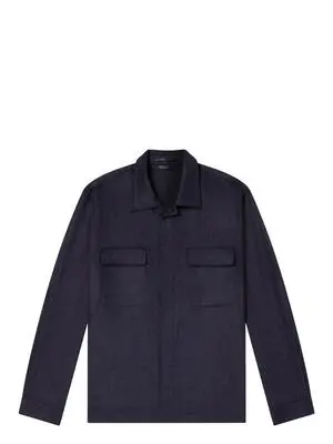 Sunspel Stretch Wool And Cashmere-blend Flannel Overshirt - Blue