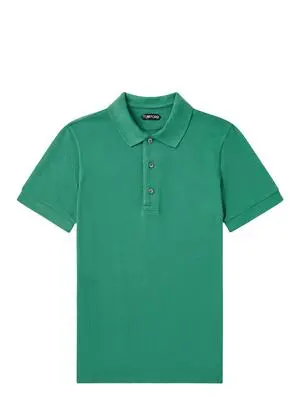 TOM FORD Slim-fit Lyocell And Cotton-blend Piqué Polo Shirt - Green