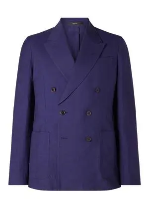 Paul Smith Double-breasted Wool And Linen-blend Blazer - Blue