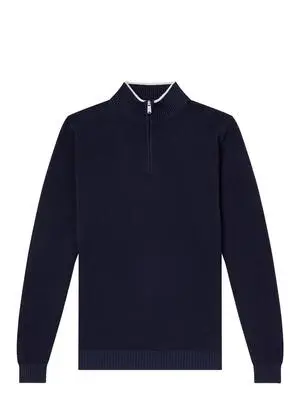 Fedeli Cotton-piqué Half-zip Sweater - Blue