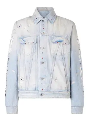 Amiri Embellished Distressed Denim Jacket - Blue