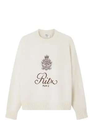 FRAME Ritz Paris Oversized Embroidered Cashmere Sweater - Cream