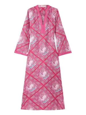 EMPORIO SIRENUSE Jenna Printed Silk Kaftan - Pink