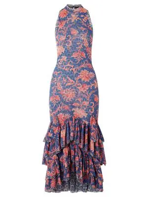 Etro Ruffled Paisley-print Tulle Midi Dress - Blue