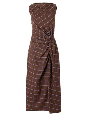 LA LIGNE Knotted Checked Cotton-flannel Midi Dress - Brown