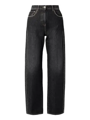 Versace Embellished High-rise Straight-leg Jeans - Black