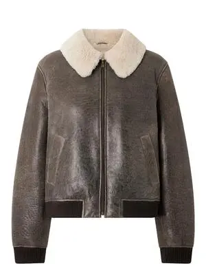 FRAME The Shrunken Cropped Shearling Jacket - Brown
