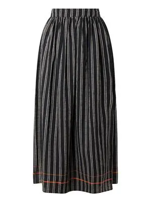Ulla Johnson Suri Striped Cotton-voile Wrap Midi Skirt - Black