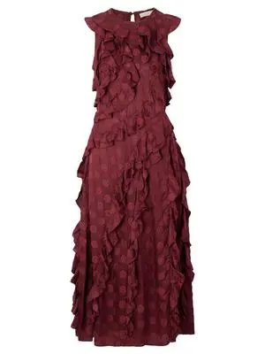 Ulla Johnson Kavita Silk-blend Jacquard Midi Dress - Burgundy