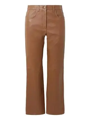 JOSEPH Duke Cropped Leather Flared Pants - Brown