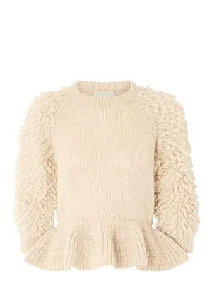 Ulla Johnson Selene Ruffled Alpaca-blend Bouclé Sweater - Cream