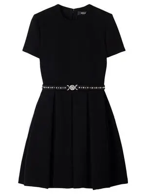 Versace Belted Wool-crepe Mini Dress - Black